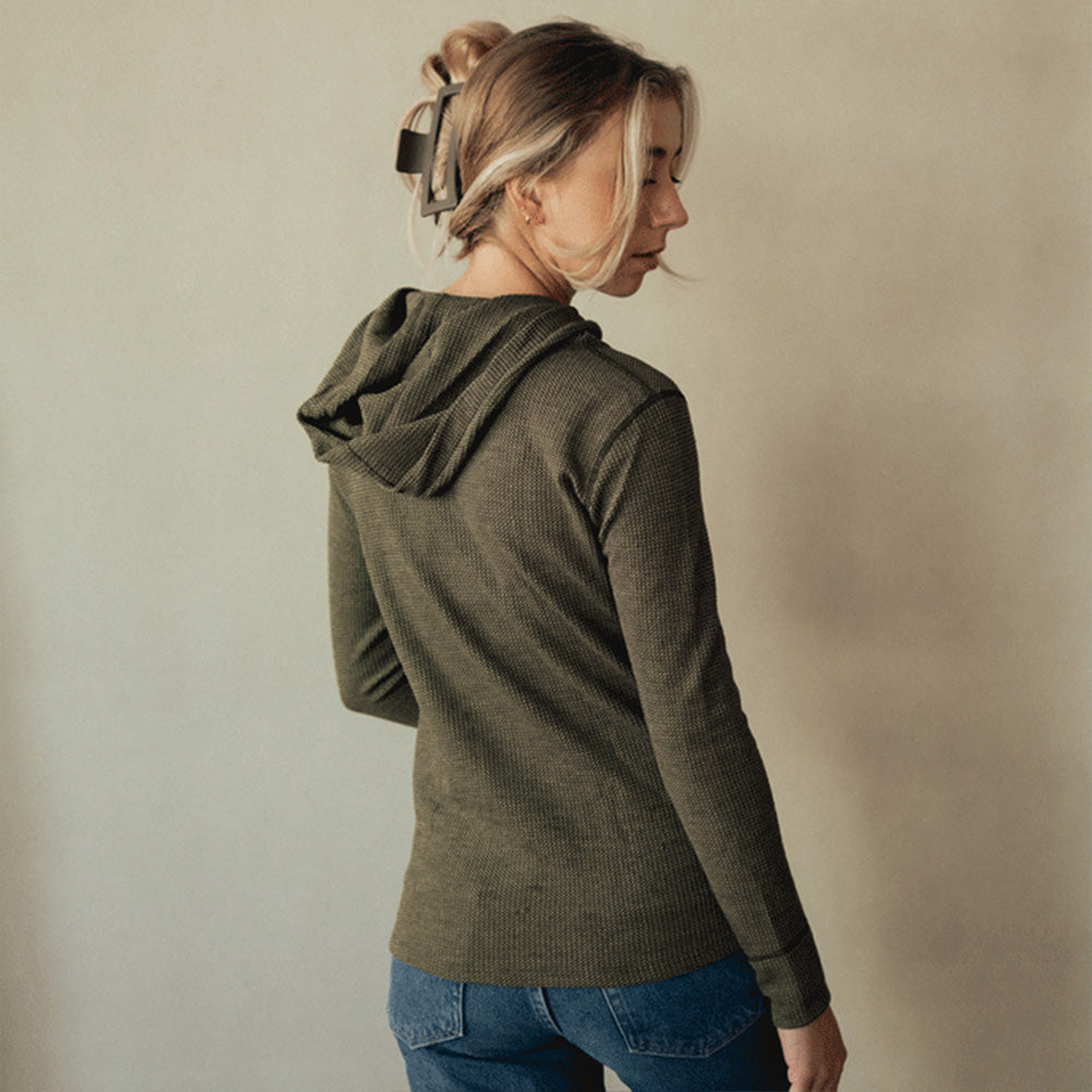 Women's Merino Wool Hoody | Polaris Hooded Henley | Duckworth